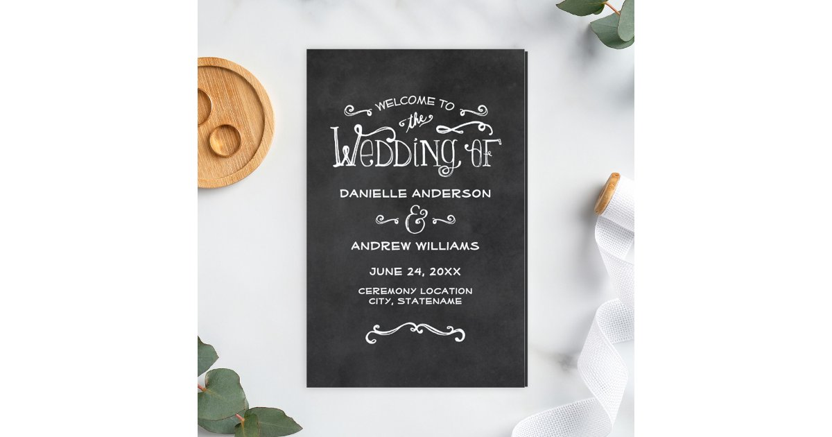 Rustic Script Black Chalkboard Wedding Programs | Zazzle