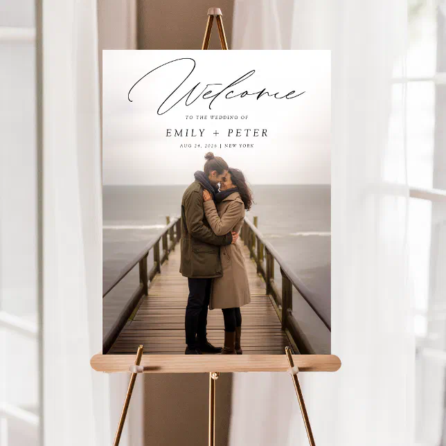 Rustic Script Custom Photo Wedding Welcome Foam Board | Zazzle