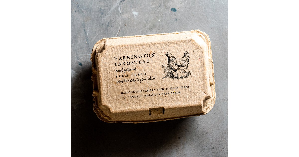 Rustic Script Family Farm Fresh Egg Carton Rubber Stamp | Zazzle