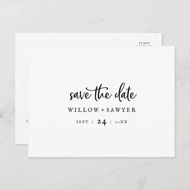 Rustic Script Horizontal Save the Date Invitation Postcard | Zazzle