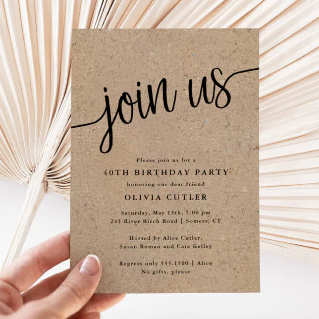 Rustic Script Kraft "Join Us" Any Occasion Invitation | Zazzle
