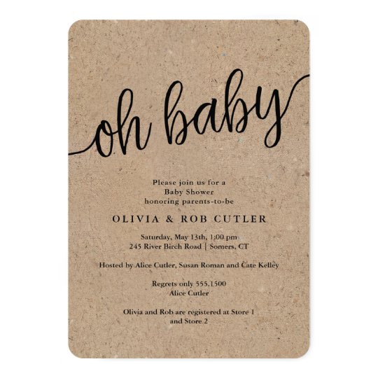 Rustic Script Kraft Oh Baby Shower Invitation | Zazzle.com