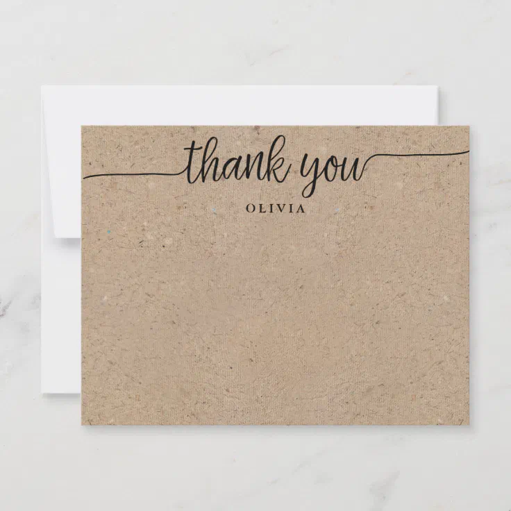 Rustic Script Kraft Thank You Flat Note Card | Zazzle