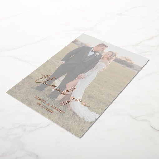 Rustic Script Modern Photo Wedding Thank You Card | Zazzle