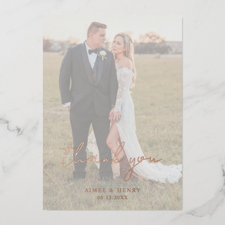 Rustic Script Modern Photo Wedding Thank You Card | Zazzle