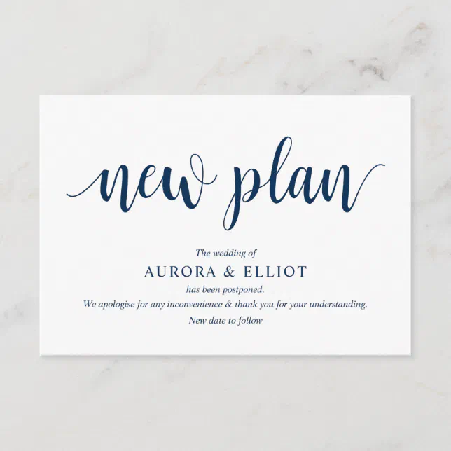 Rustic Script, Navy Blue script, Wedding postpone Enclosure Card | Zazzle Rustic Script, Navy Blue script, Wedding postpone Enclosure Card | Zazzle