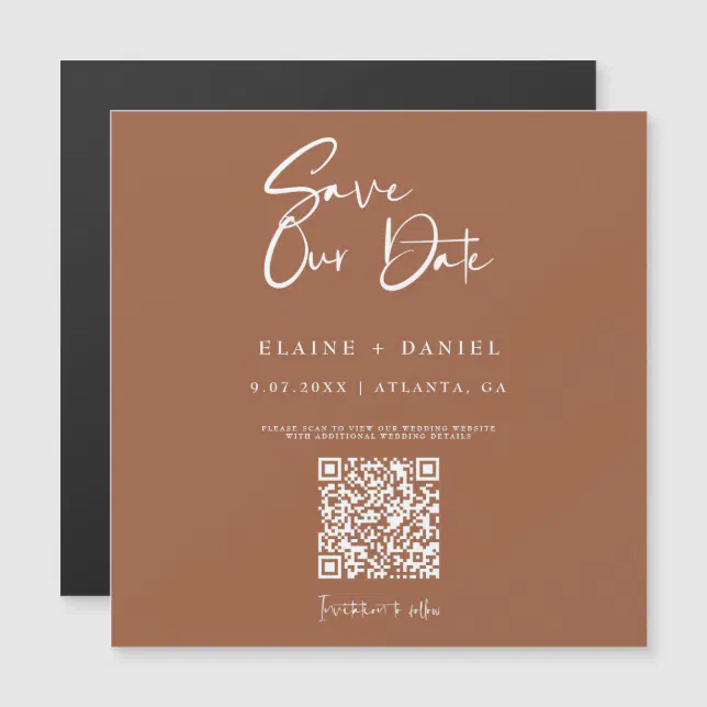 Rustic Script QR Code Save The Date Magnet | Zazzle