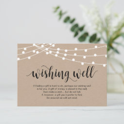 Rustic Script, string lights, Wedding Wishing Well Enclosure Card | Zazzle