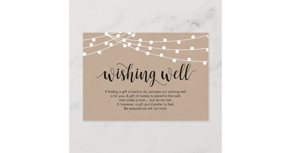 Rustic Script, string lights, Wedding Wishing Well Enclosure Card | Zazzle