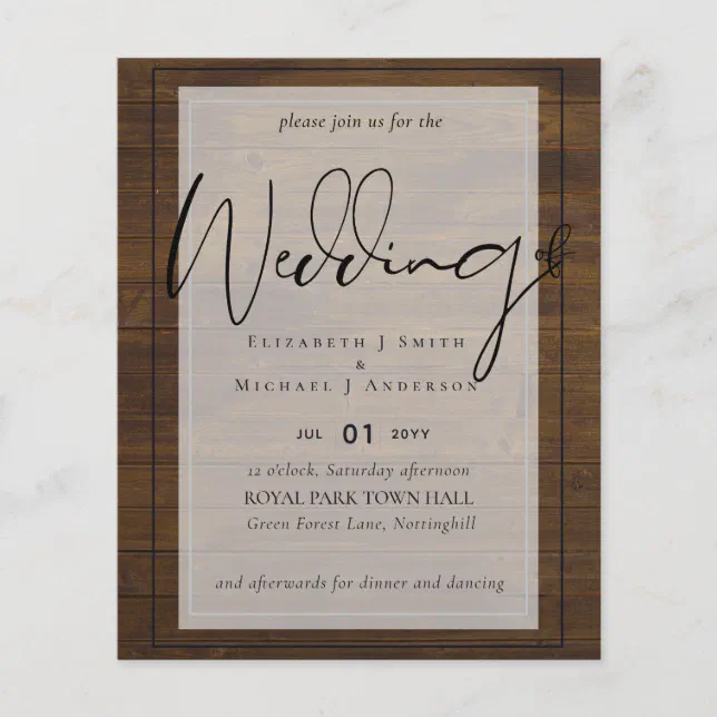 Rustic Script Typography Budget Wedding | Zazzle