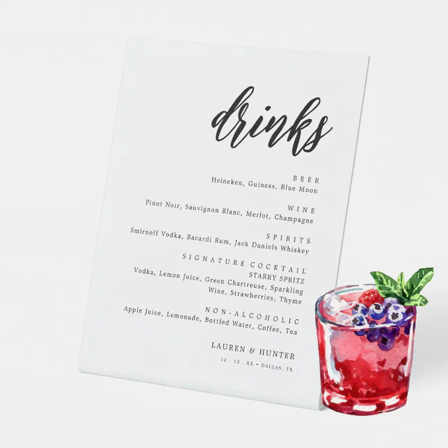 Rustic Script Wedding Bar Menu Drink Menu Pedestal Sign | Zazzle