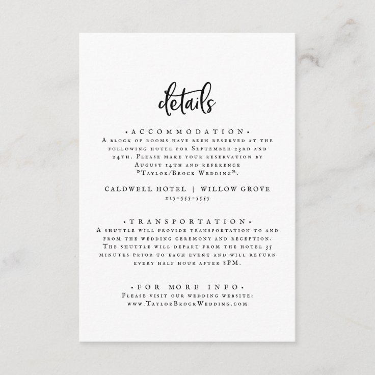 Rustic Script Wedding Details Enclosure Card | Zazzle