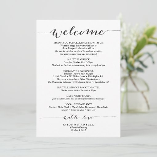 Rustic Script Wedding Itinerary - Wedding Welcome Program | Zazzle