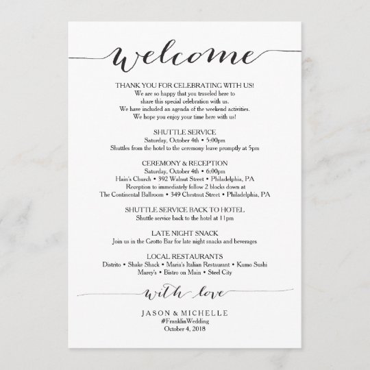 Rustic Script Wedding Itinerary - Wedding Welcome Program | Zazzle.com
