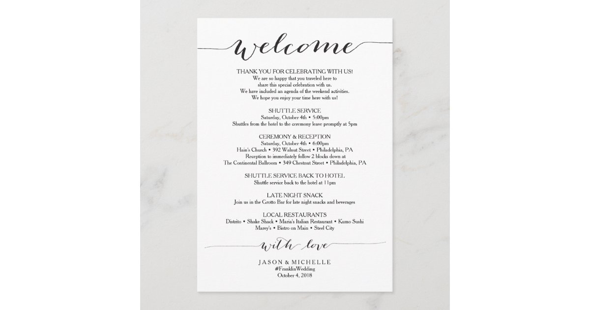 Rustic Script Wedding Itinerary - Wedding Welcome Program | Zazzle