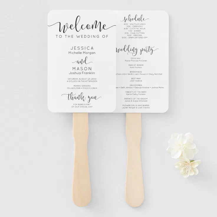 Rustic Script Wedding Program Fan Schedule | Zazzle