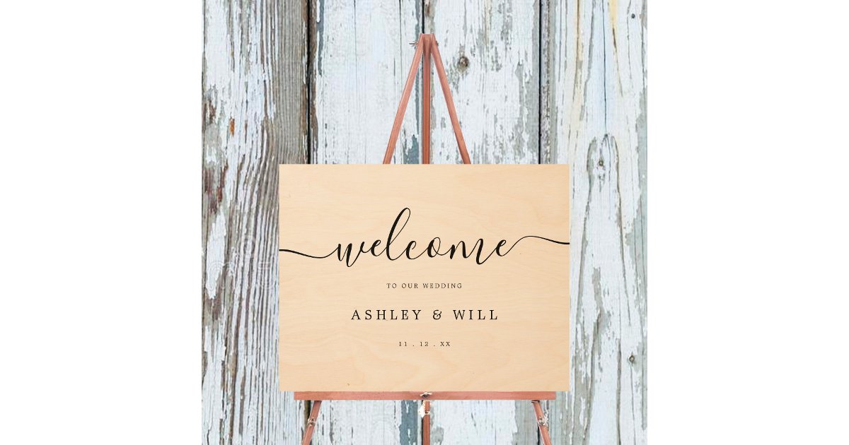 Rustic Script Wedding Reception Wood Welcome Sign | Zazzle