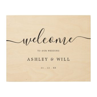 Rustic Script Wedding Reception Wood Welcome Sign | Zazzle