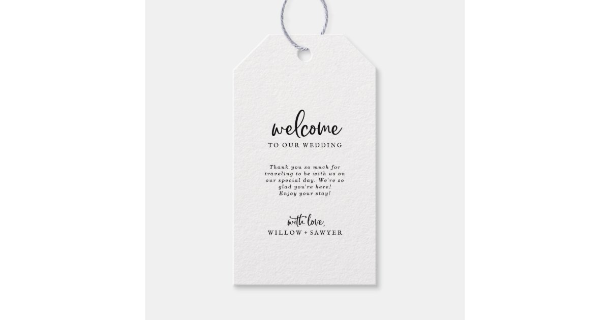 Rustic Script Wedding Welcome Gift Tags | Zazzle
