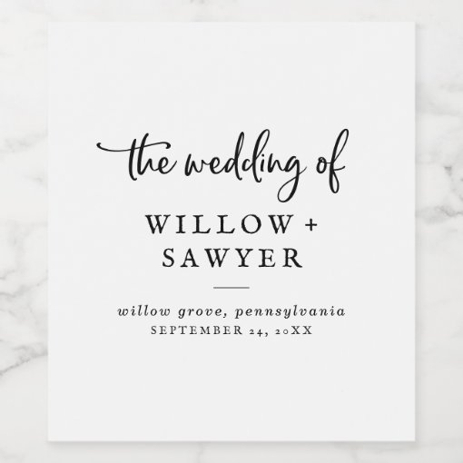 Rustic Script Wedding Wine Label | Zazzle