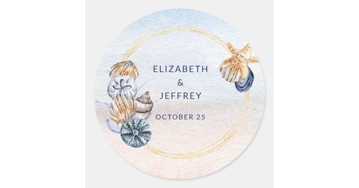 Rustic Seashells Ocean Sea Summer Beach Wedding Classic Round Sticker ...