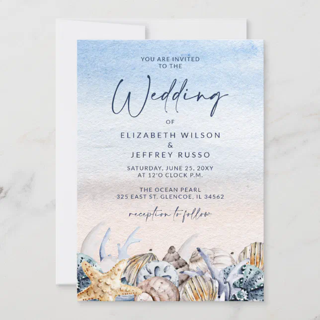 Rustic Seashells Ocean Sea Summer Beach Wedding Invitation | Zazzle