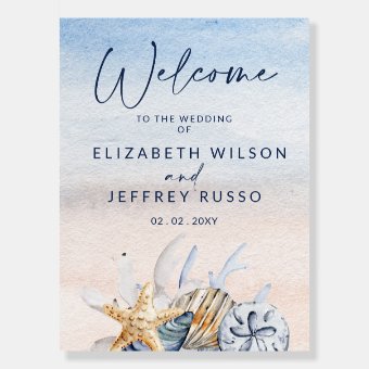Rustic Seashells Summer Beach Wedding Welcome Sign | Zazzle