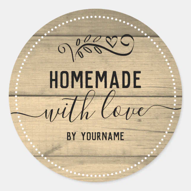 Rustic Sepia Wood Homemade Love Business Classic Round Sticker | Zazzle