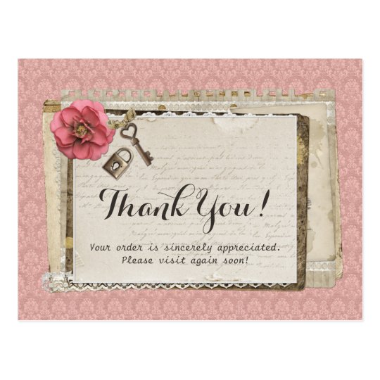 Rustic Shabby Chic Pink Victorian Damask Thank You Postcard | Zazzle.com