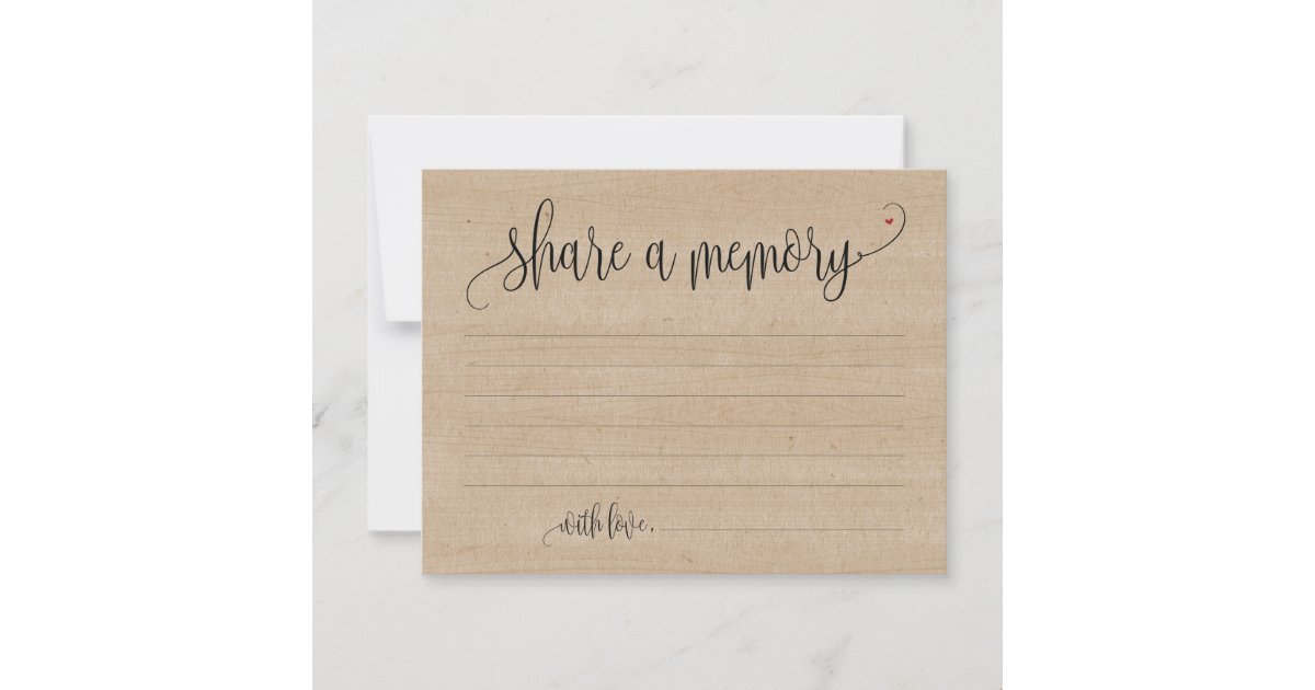 Rustic Share A Memory Sympathy, Memorial Note Card | Zazzle
