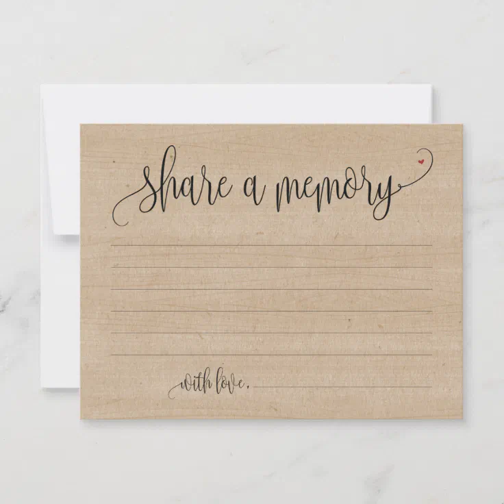 Rustic Share A Memory Sympathy, Memorial Note Card | Zazzle