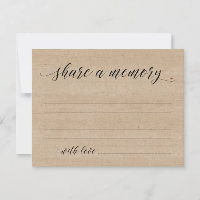 Rustic Share A Memory Sympathy, Memorial Note Card | Zazzle