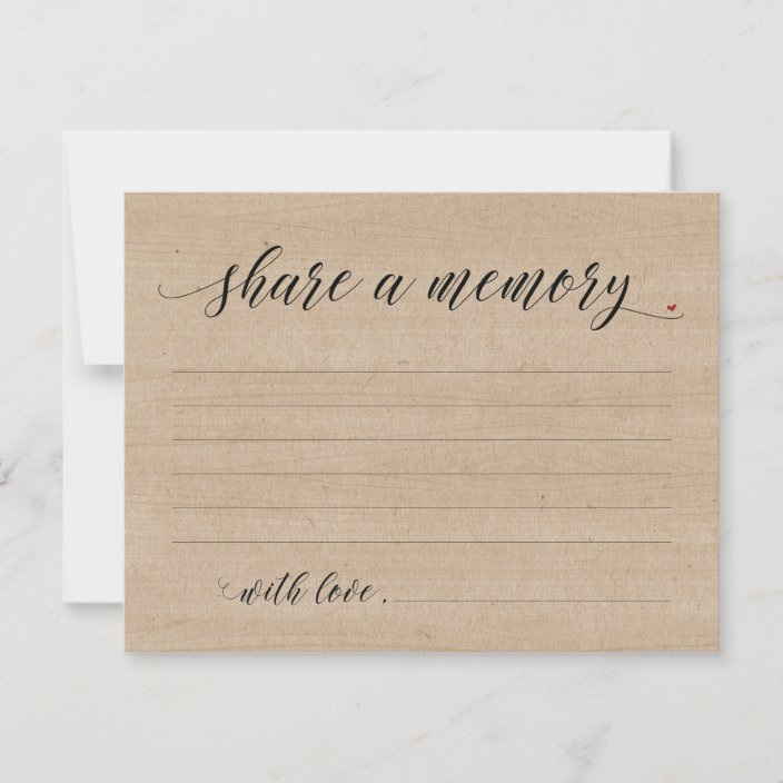 Rustic Share A Memory Sympathy, Memorial Note Card | Zazzle.com