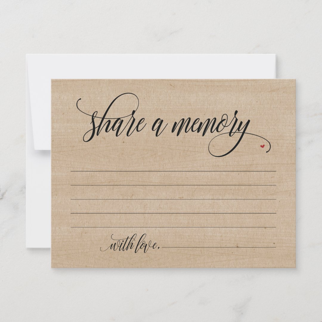 Rustic Share A Memory Sympathy, Memorial Note Card | Zazzle