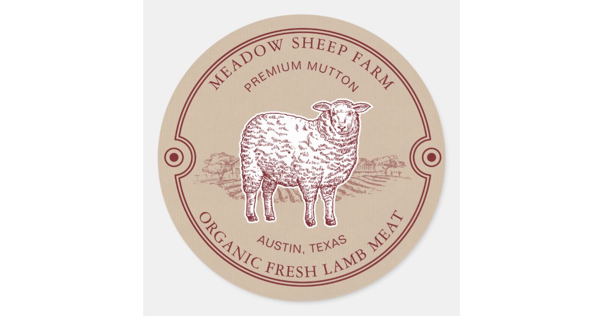 Rustic Sheep Lamb Logo Farm Field Classic Round Sticker | Zazzle