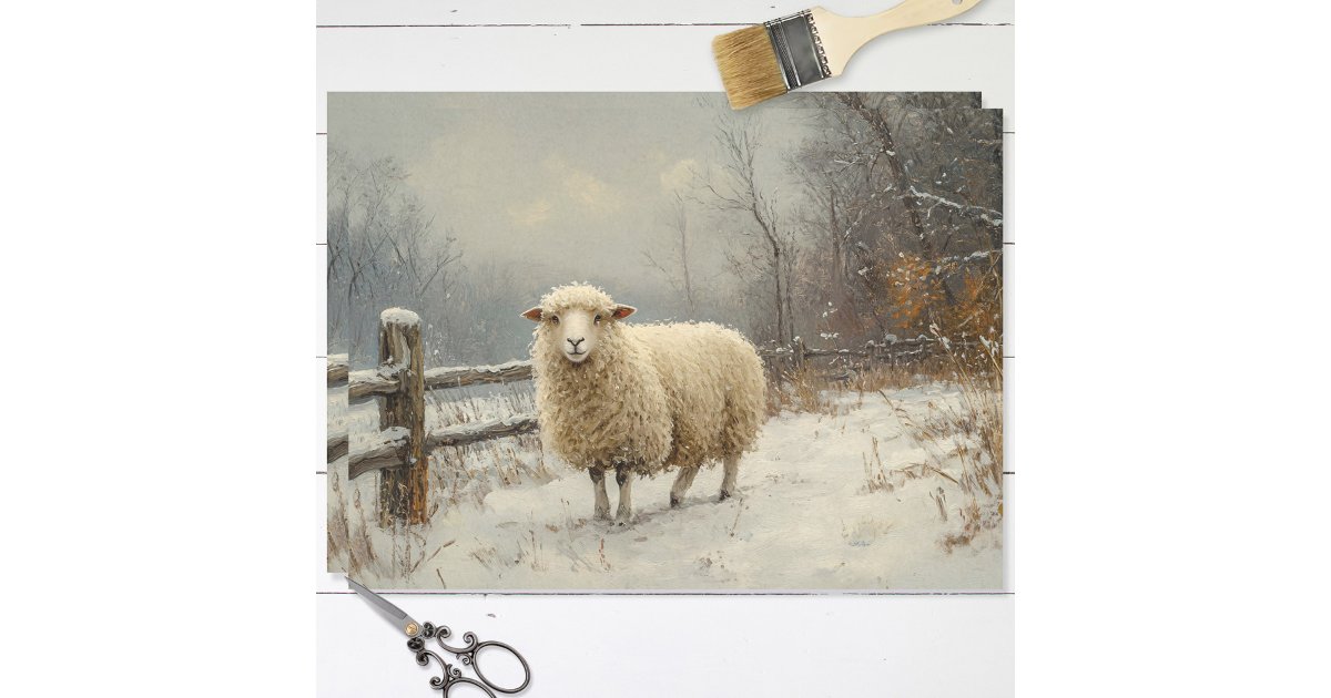Rustic Sheep Winter Landscape Decoupage Tissue Paper | Zazzle
