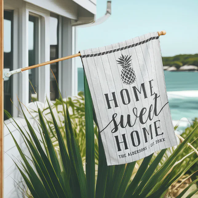 Rustic Shiplap Home Sweet Home Pineapple House Flag | Zazzle