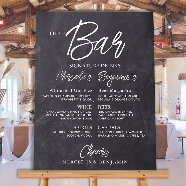 Rustic Signature Drinks Menu Custom Wedding Bar Foam Board | Zazzle