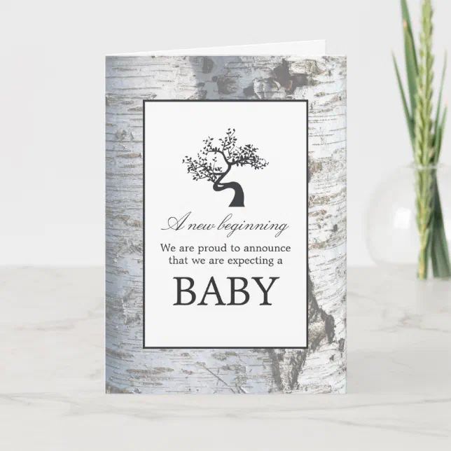 Rustic Silver Birch Tree Baby Announcement | Zazzle