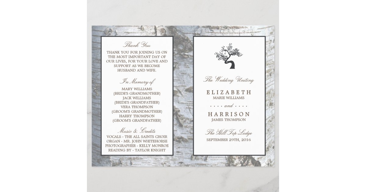Rustic Silver Birch Tree Wedding Program | Zazzle