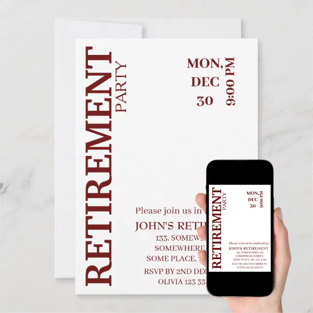 Rustic Simple Add Details Custom Retirement Party Invitation | Zazzle