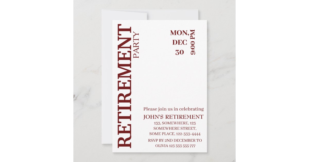 Rustic Simple Add Details Custom Retirement Party Invitation | Zazzle