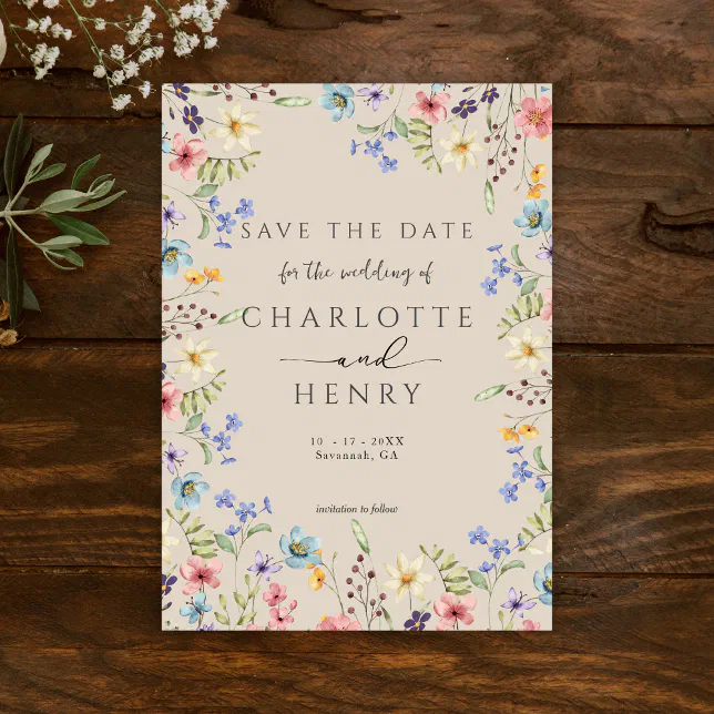 Rustic Simple Botanical Wildflower Wedding Save The Date | Zazzle