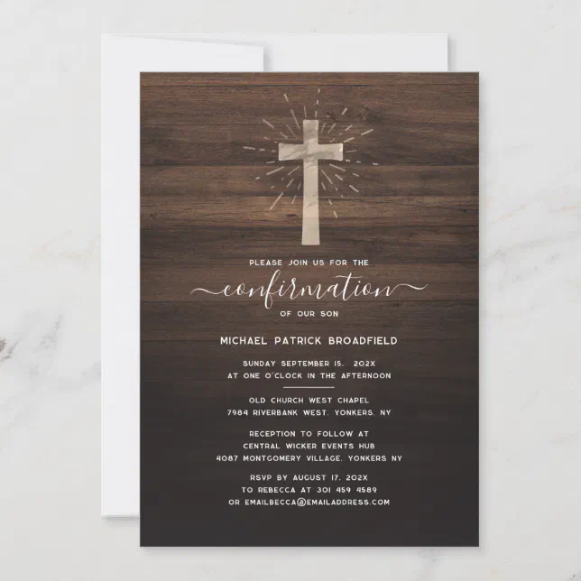 Rustic Simple Confirmation Ceremony Church Cross Invitation | Zazzle