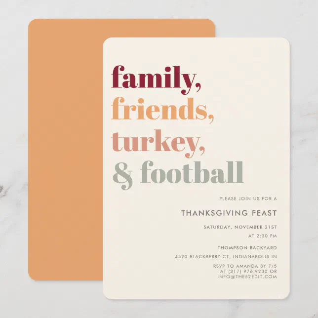 Rustic Simple Football Thanksgiving Dinner Party Invitation | Zazzle