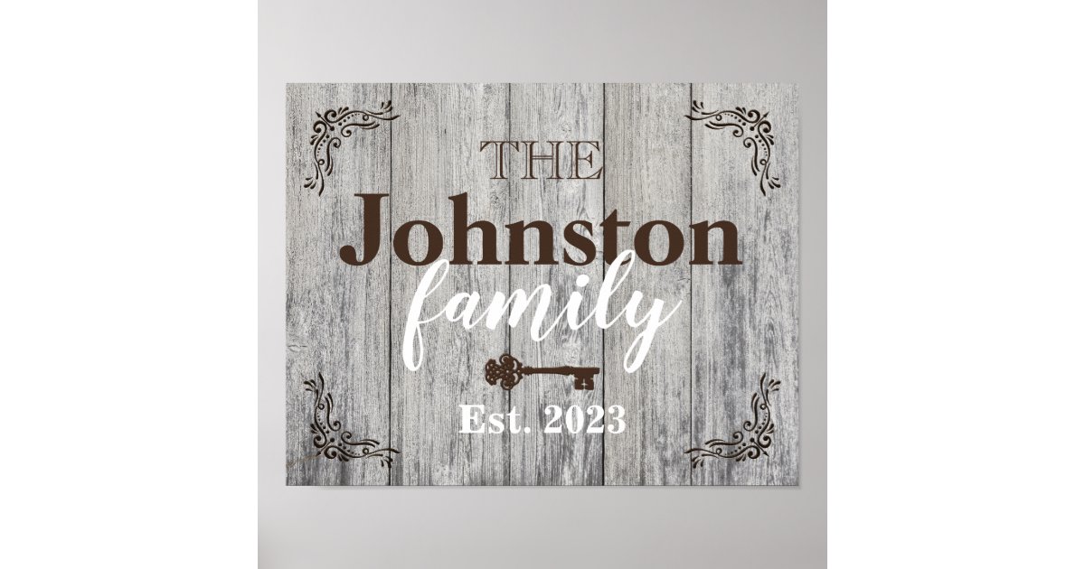Rustic Simulated Wood Family Name Poster | Zazzle