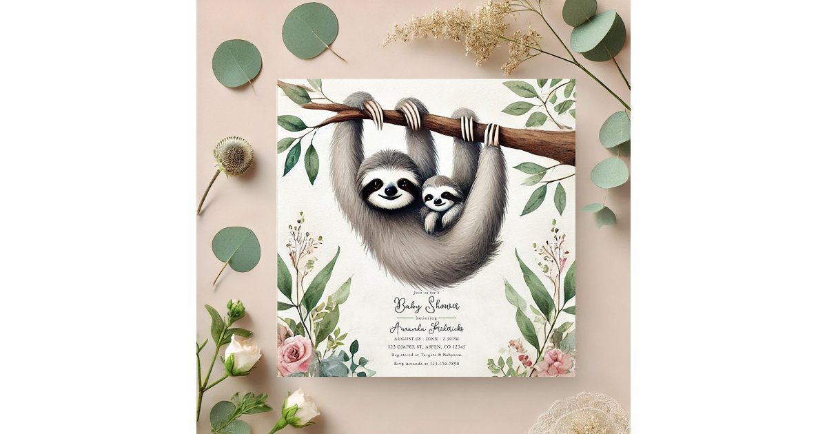 Rustic Sloth Baby Shower Invitation | Zazzle
