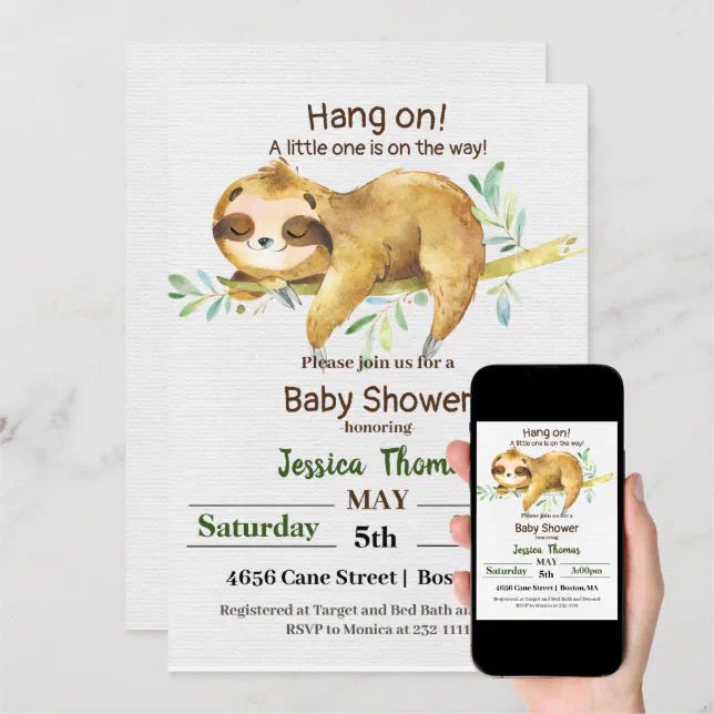 Rustic Sloth Baby Shower Invitation | Zazzle