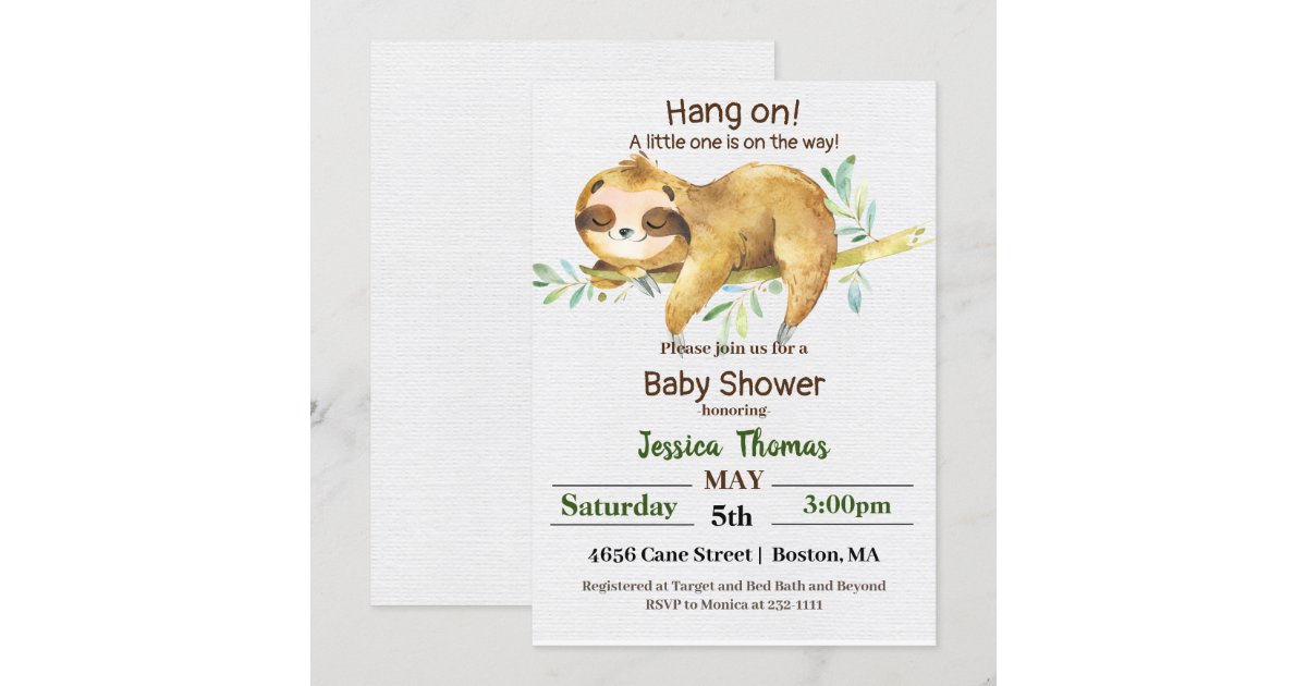 Rustic Sloth Baby Shower Invitation | Zazzle