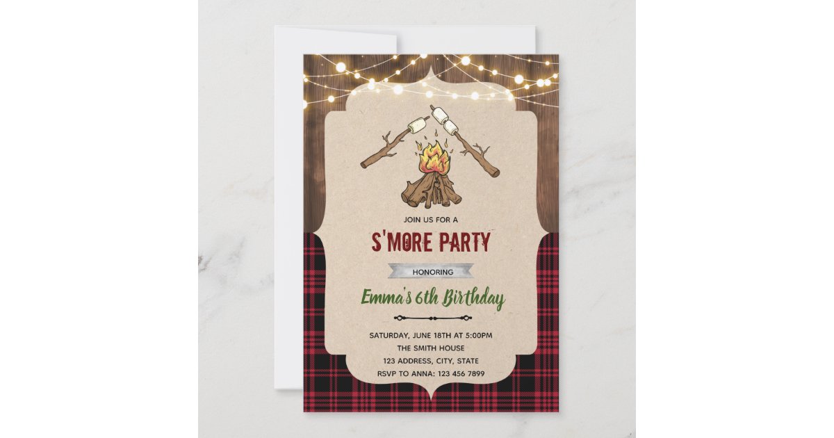 Rustic smore camp theme invitation | Zazzle